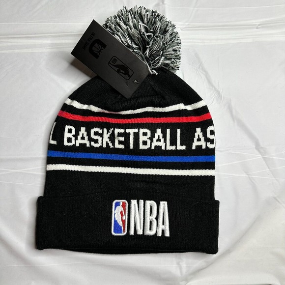 NBA | Accessories | New Nba Mens Blackwhite Logoman Cuffed Pom Beanie ...